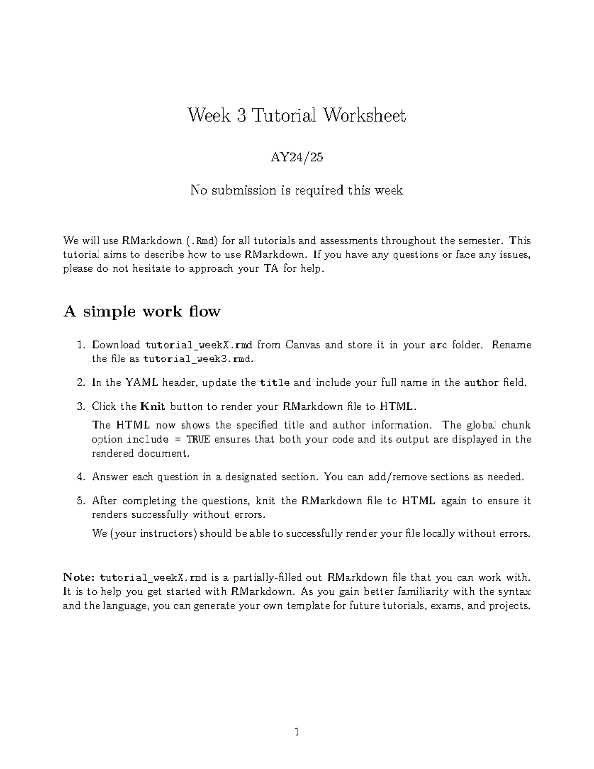 Tutorial worksheet wk3 - Week 3 Tutorial Worksheet AY24/ No submission ...
