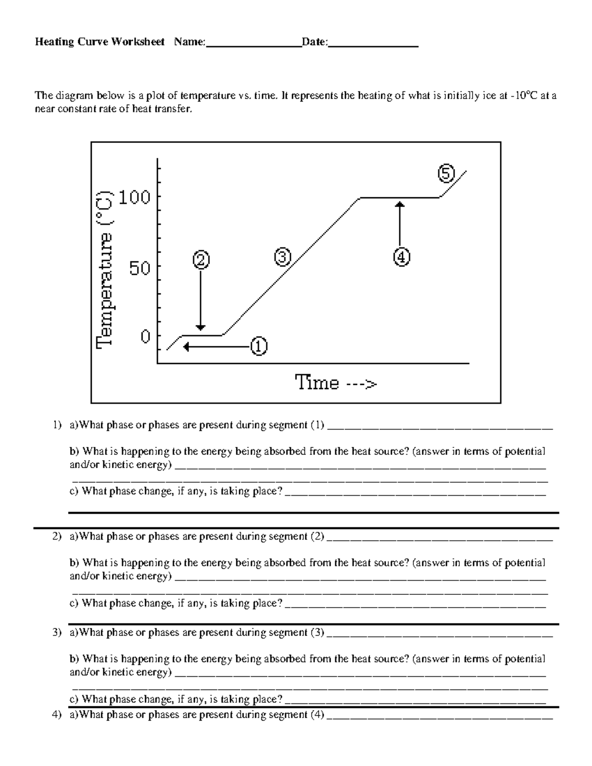 Heating Curve of Water Worksheet CH-B: Analyzing Phase Changes and ...