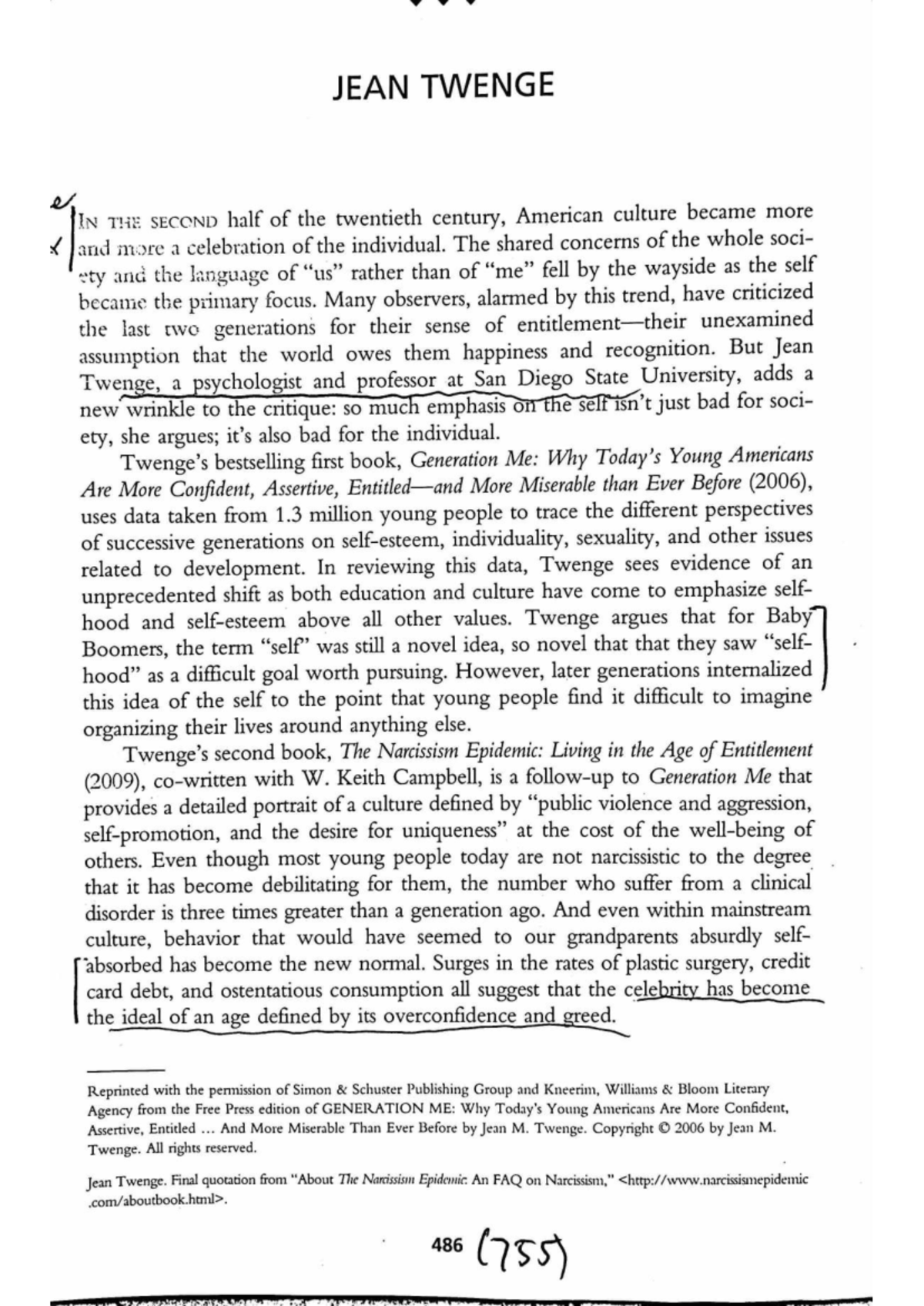[Course Code] Jean Twenge's Analysis of Individualism and Narcissism in ...