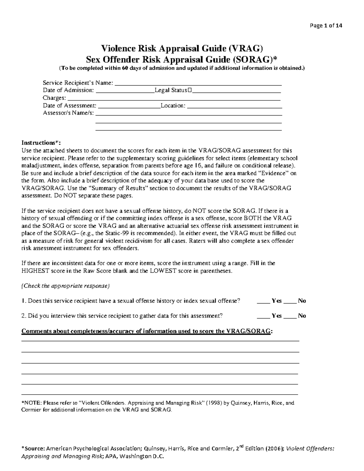 SORAG & VRAG Assessment Guide - Exam 2 - Studocu