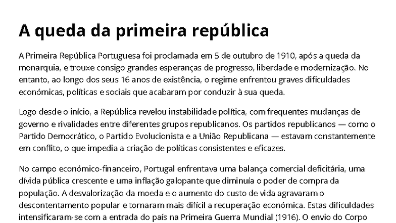 A Queda da Primeira República Portuguesa: Causas e Consequências - Studocu