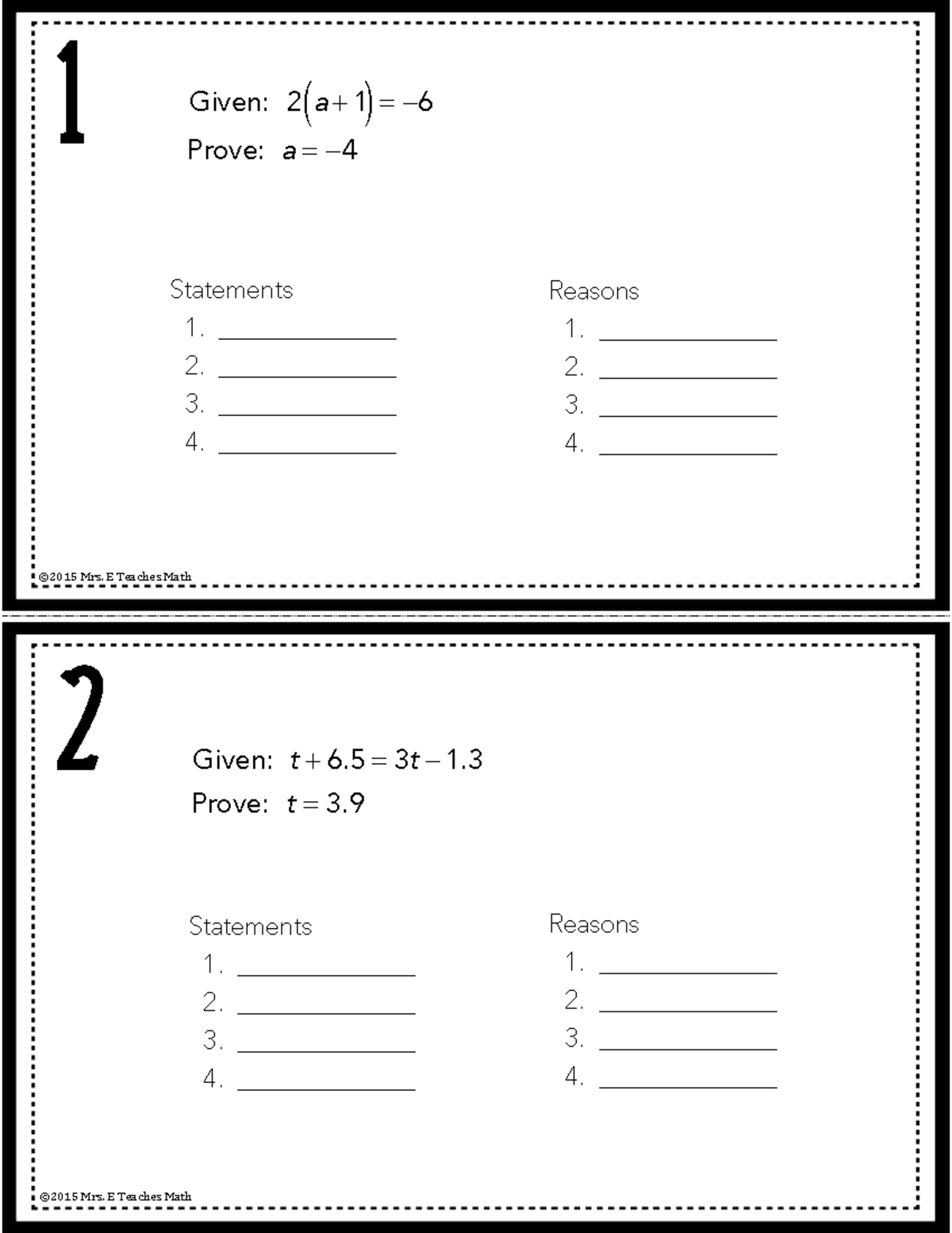 G1-2 Geometry Worksheet: Algebraic Proofs Task Cards Answer Sheet - Studocu