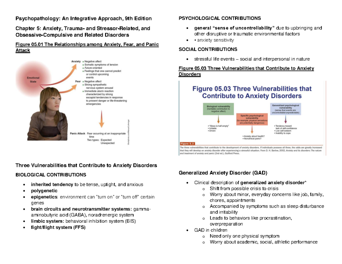 Abnormal Psychology Final Exam Notes: Chapter 05 on Anxiety Disorders ...