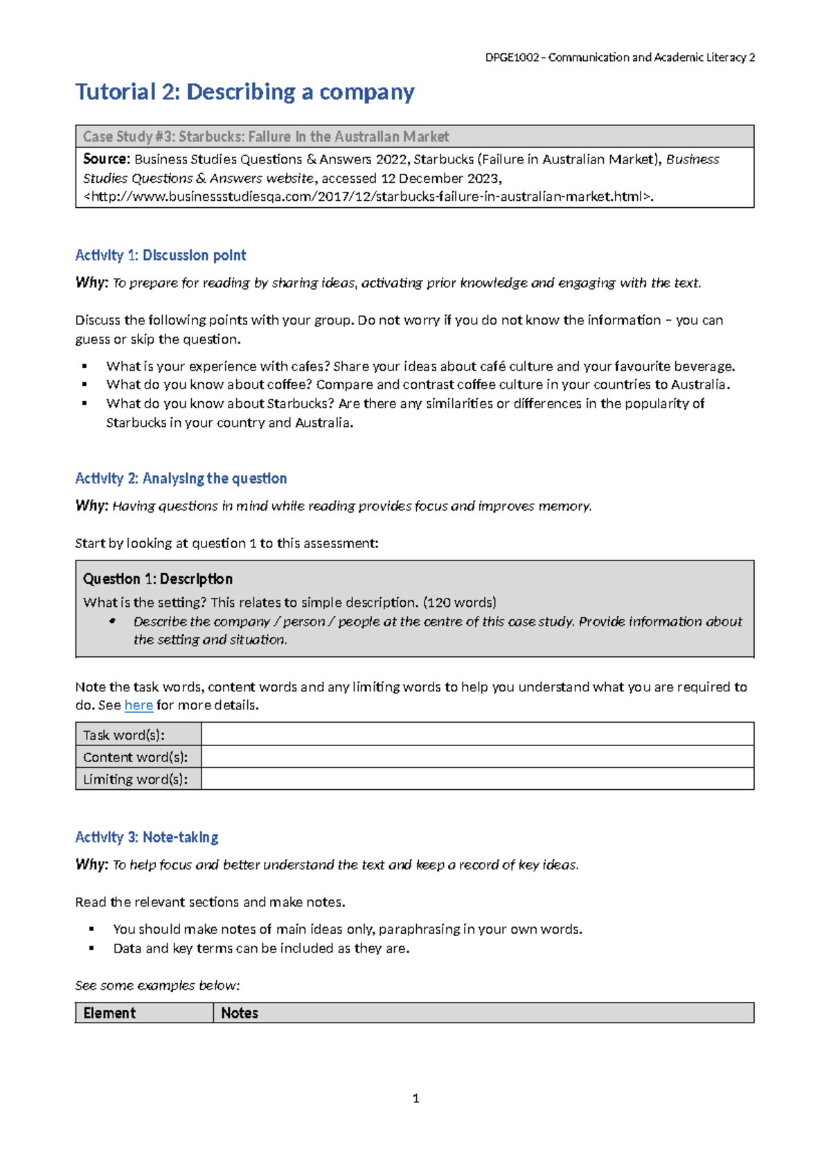 #3 Starbucks - Tutorial 2 Activities - DPGE1002 - Communication and ...