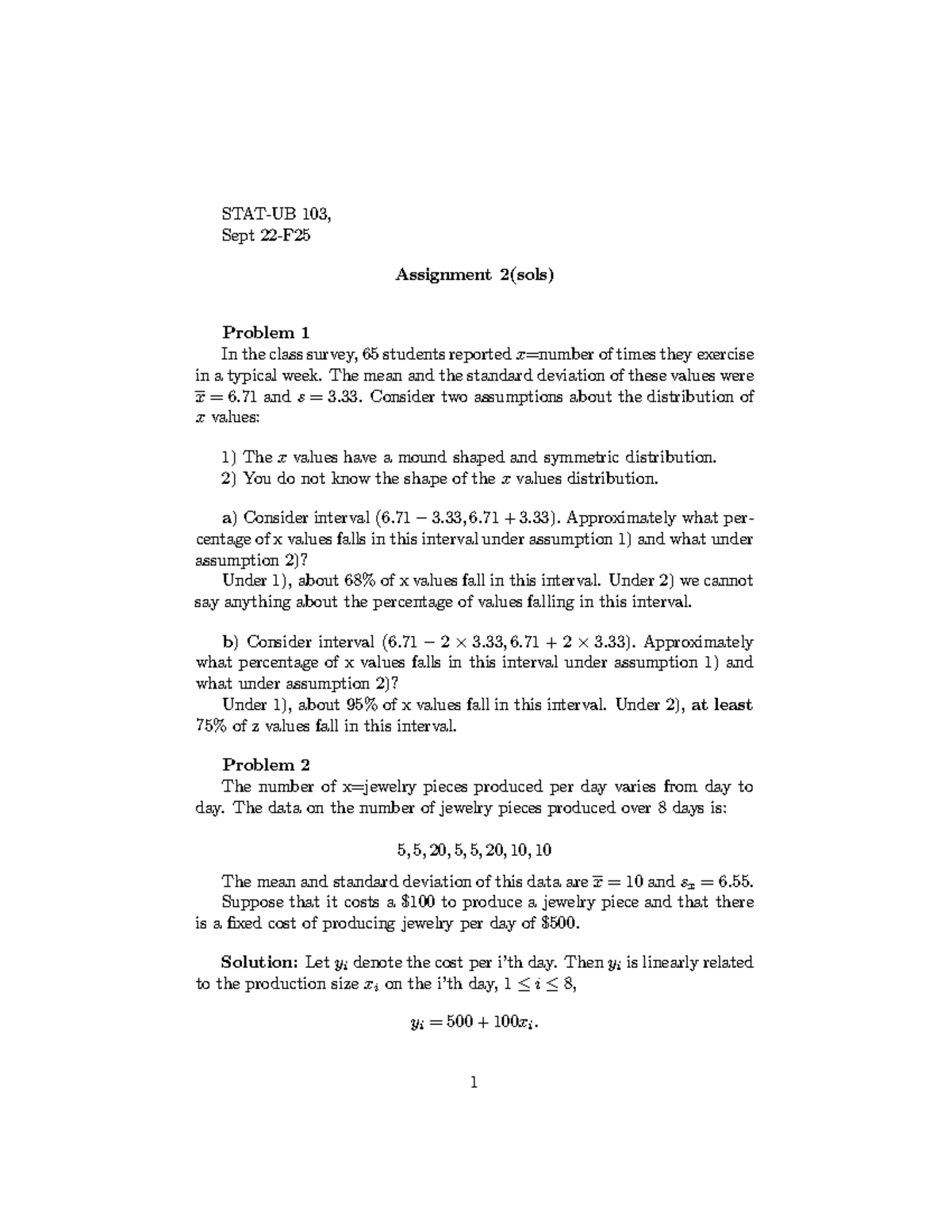 103 Sept Assignment 2 Solutions: Statistics & Probability Analysis - Studocu