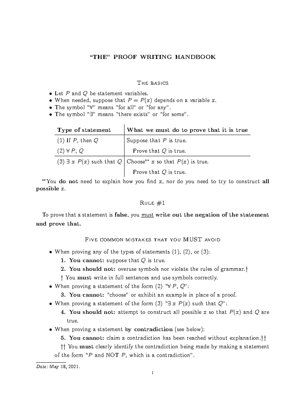 Proof Writing Handbook: Essential Techniques and Common Mistakes - Studocu