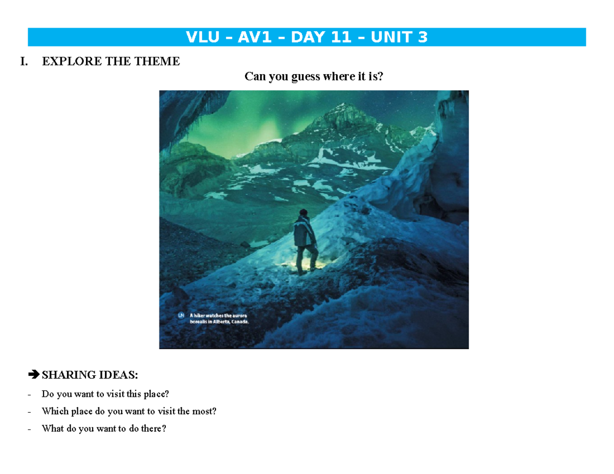 VLU - AV1 - DAY 11 - UNIT 3 - Reading and Exploration Activities - Studocu