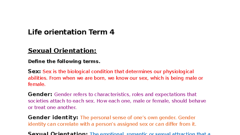 Life Orientation Term 4: Understanding Sexual Orientation and ...