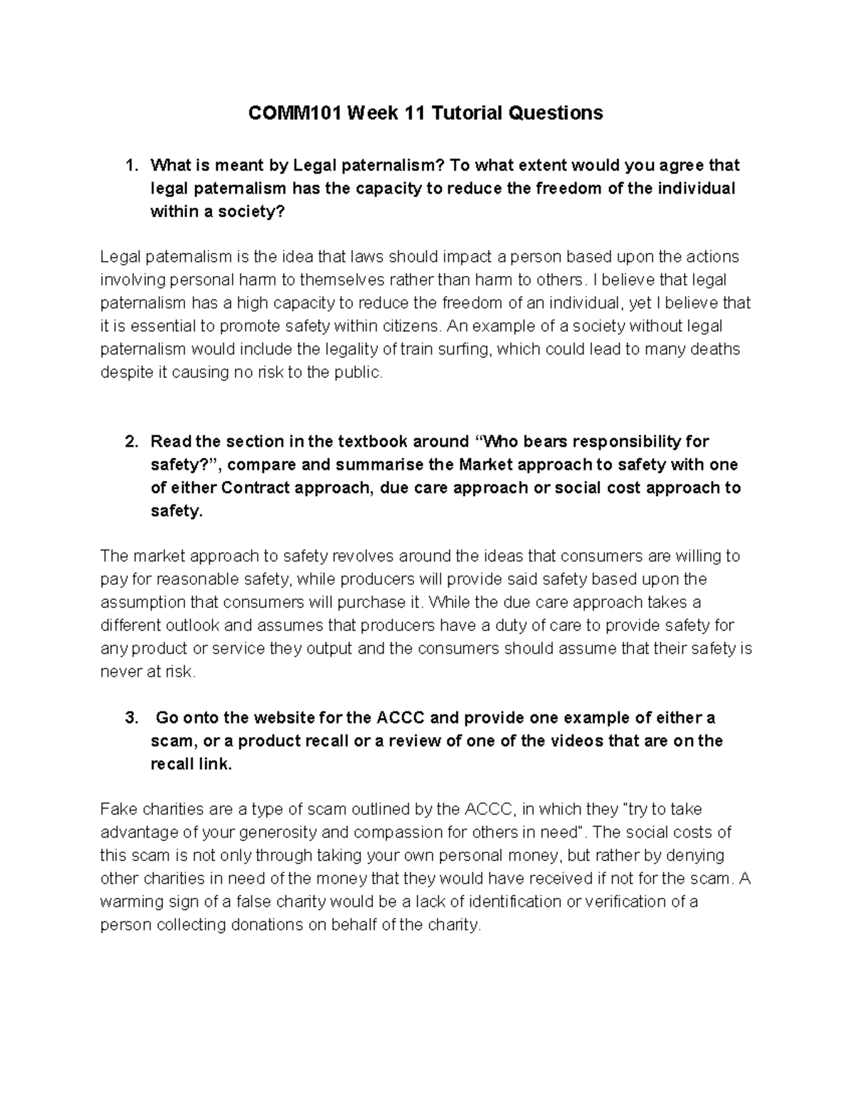 COMM101 Week 11 Tutorial Questions - COMM101 Week 11 Tutorial Questions ...