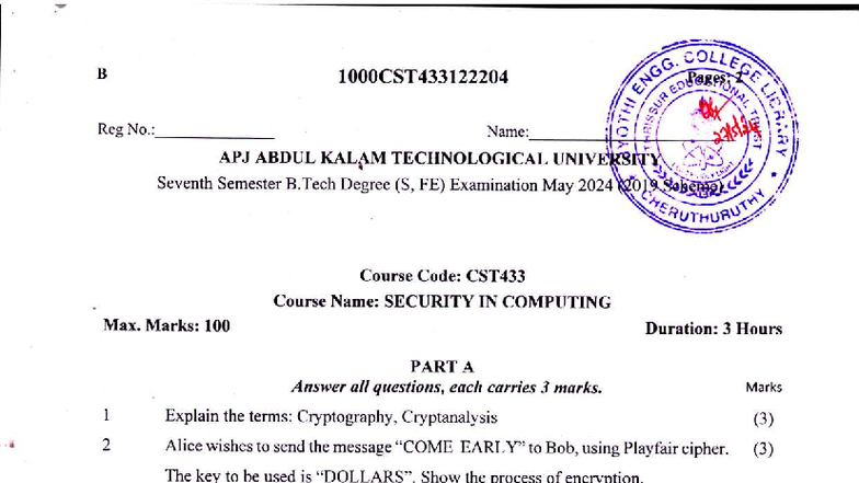 CST433 Security in Computing Final Exam May 2024 - Studocu