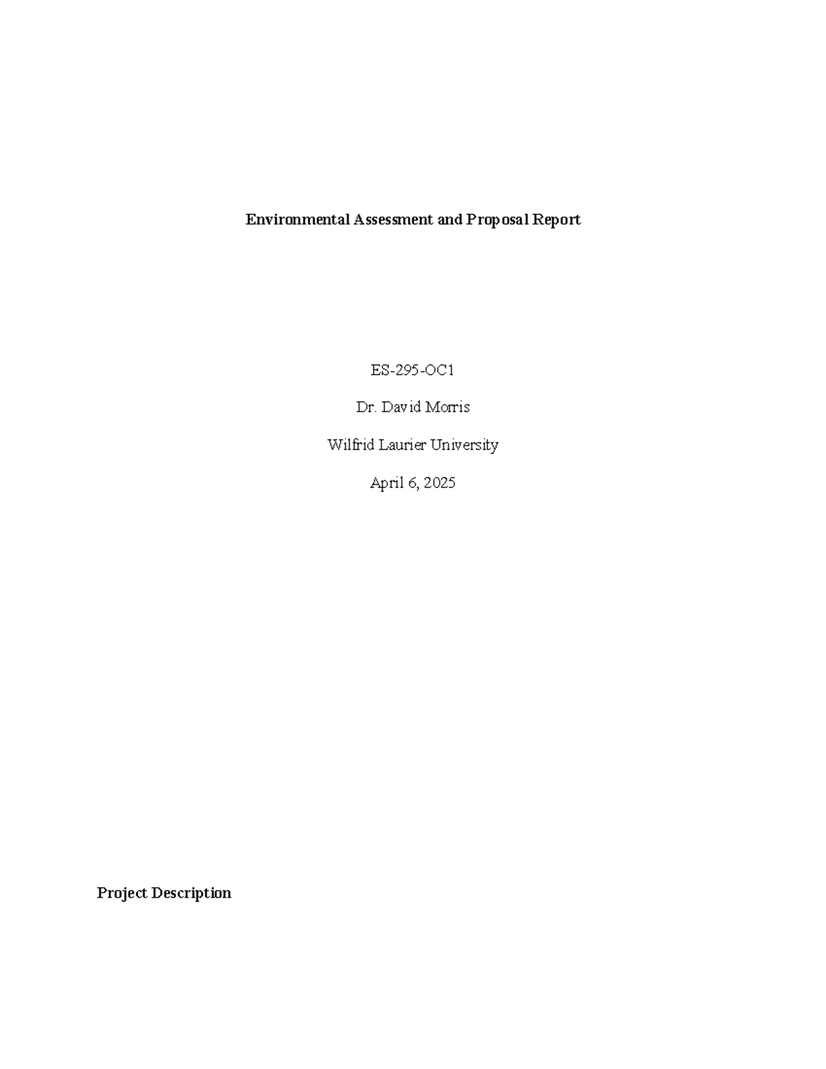 Environmental assessment and proposal report for ES295 project - Studocu