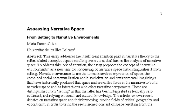 Narrative Environments in J.M. Coetzee's Foe: A Spatial Analysis - Studocu