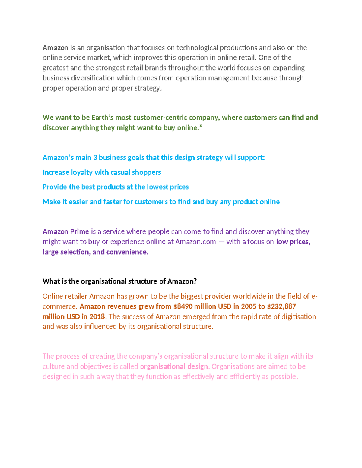 Business Strategy & Organisational Design of Amazon: A Study - Studocu