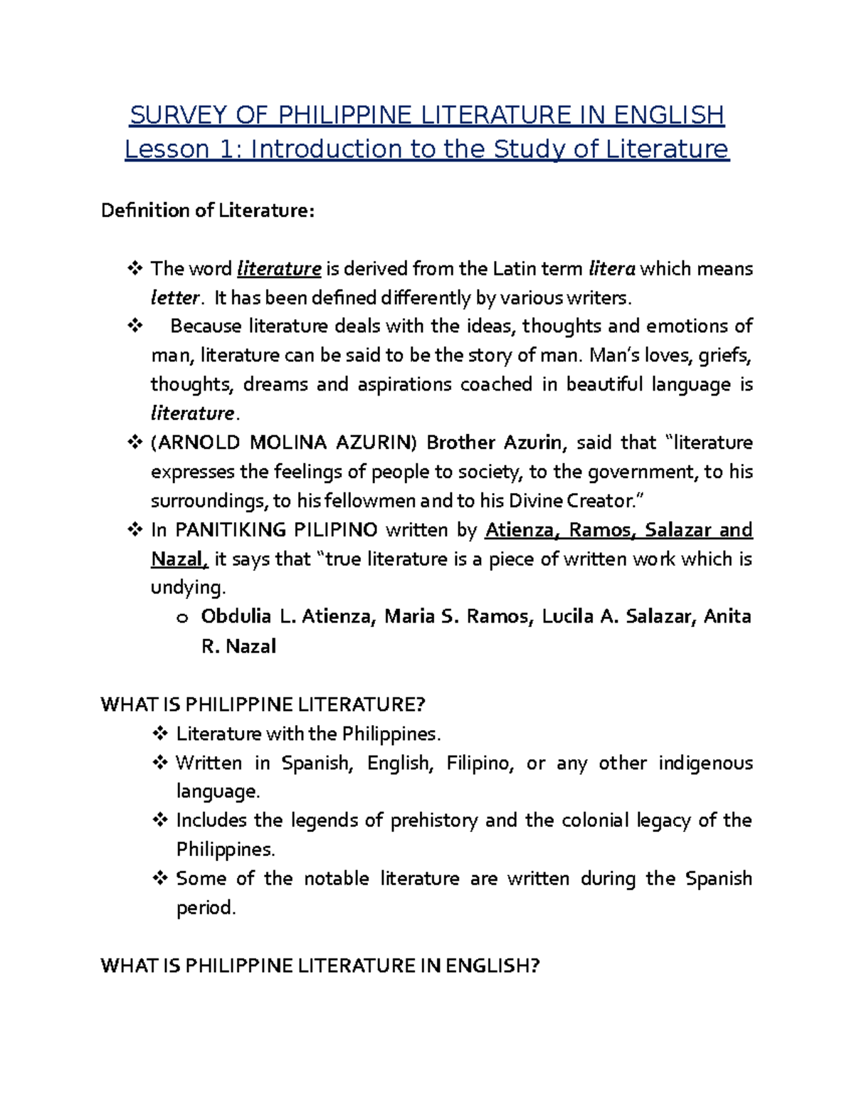 Philippine Literature in English: An Introductory Survey and Lesson ...