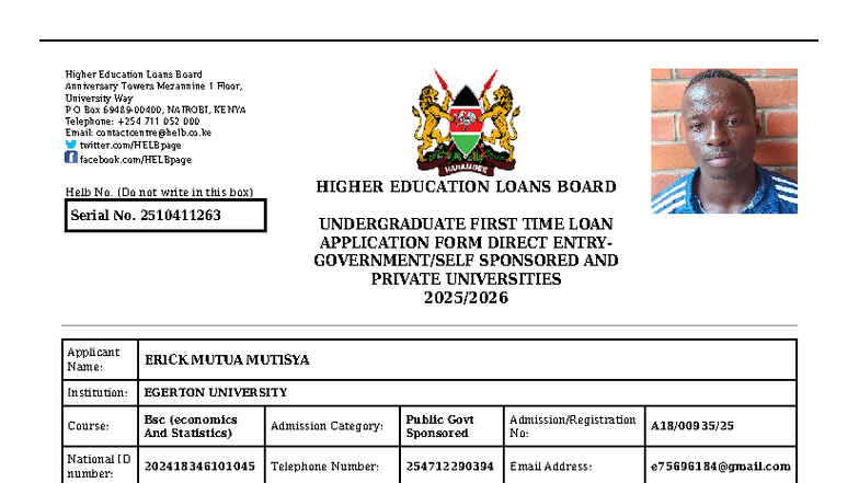 HELB Undergraduate Loan Application Form - Egerton University - Studocu