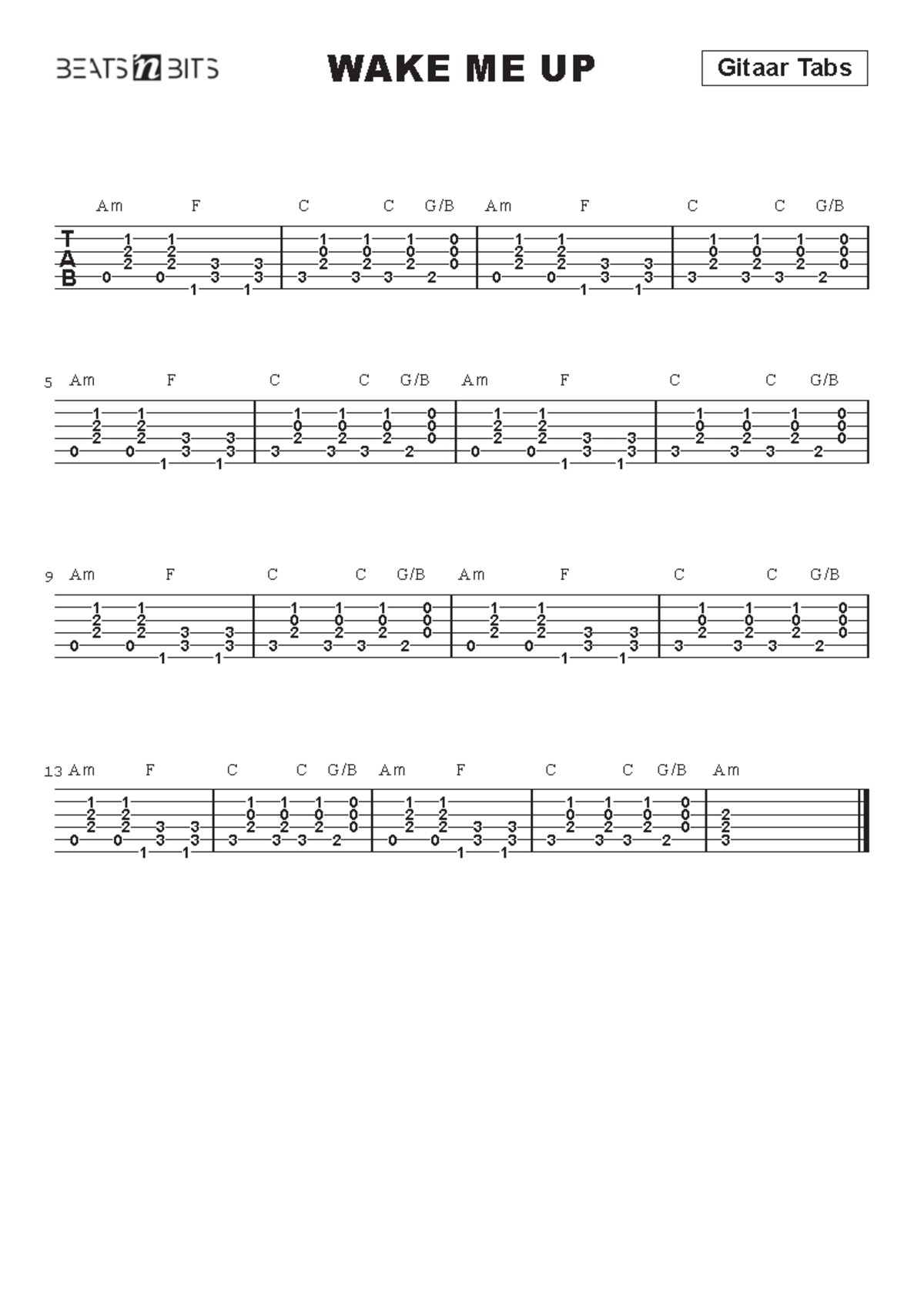 Gitaar Tabs: Wake Me Up - Chord Progressions & Structure - Studeersnel