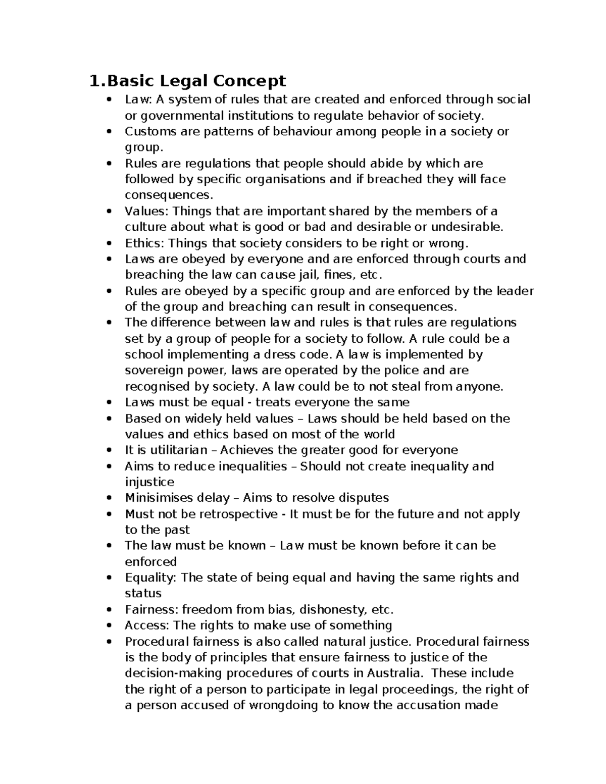 Legal Studies Notes: Basic Legal Concepts and Australian Law Overview ...