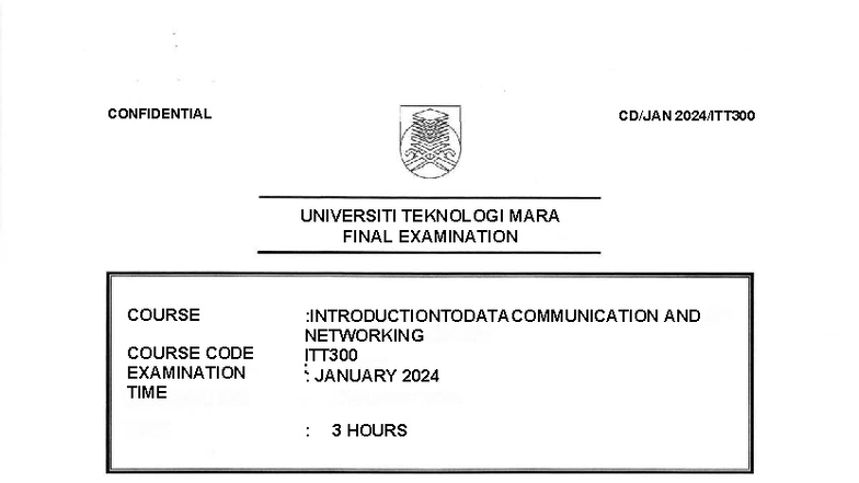 ITT300 Final Exam Paper - Introduction to Data Communication ...