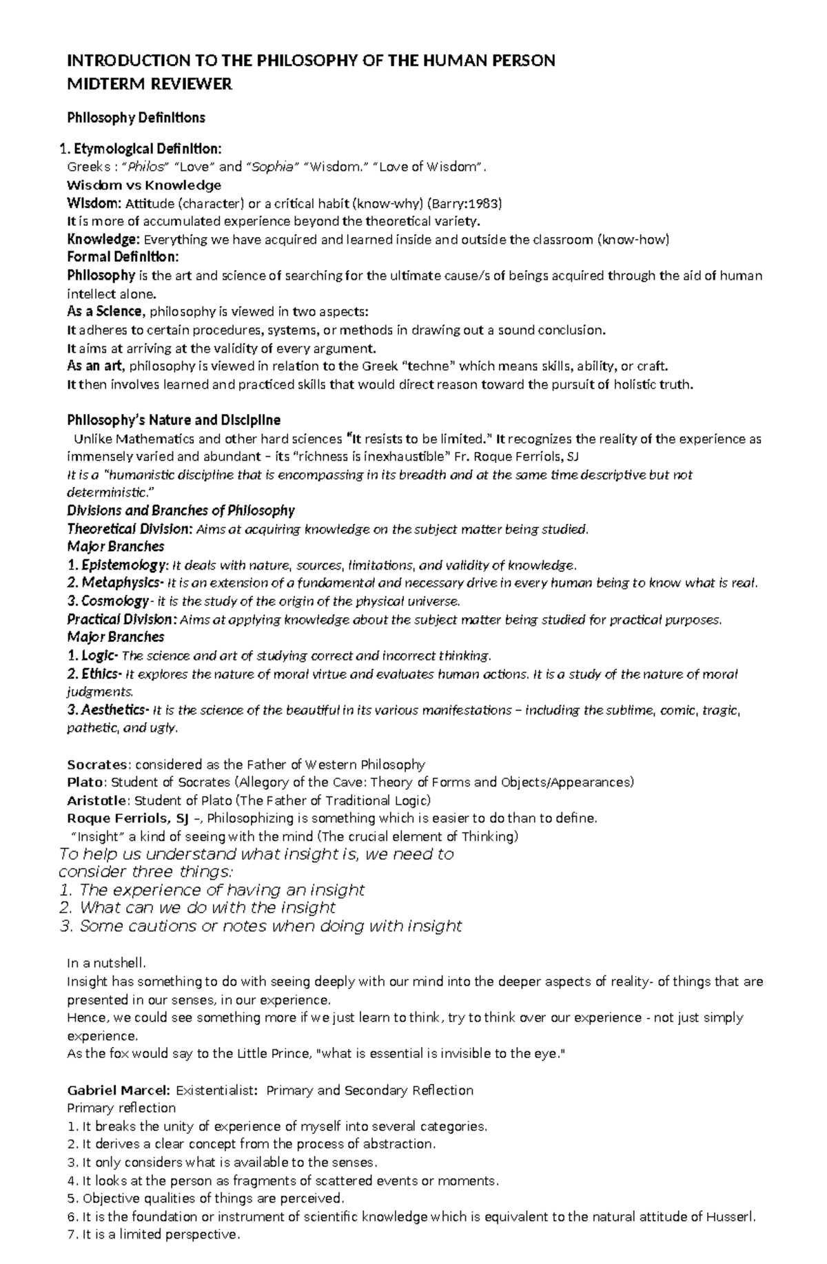 Philo Midterm Reviewer 2: Insights on Human Philosophy and Experience - Studocu