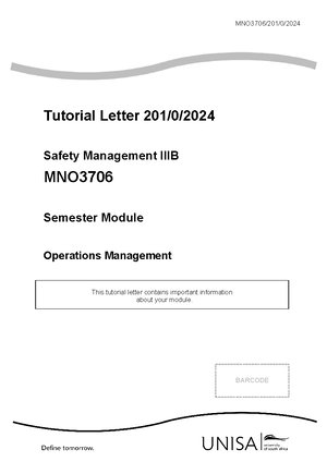 MNO2607 - Unisa - Safety Management systems - Studocu