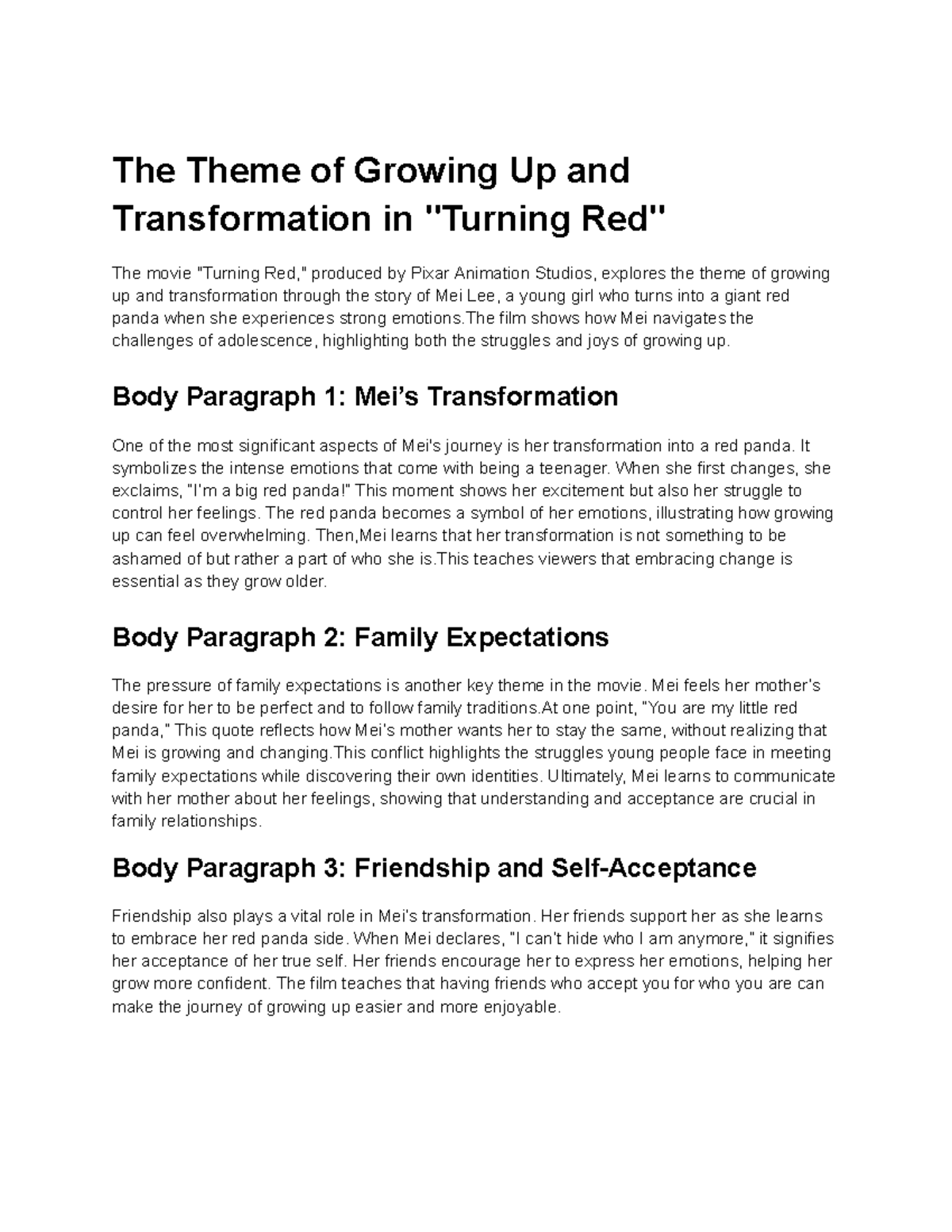 CINE 101: Growing Up & Transformation in Pixar's "Turning Red" Essay ...