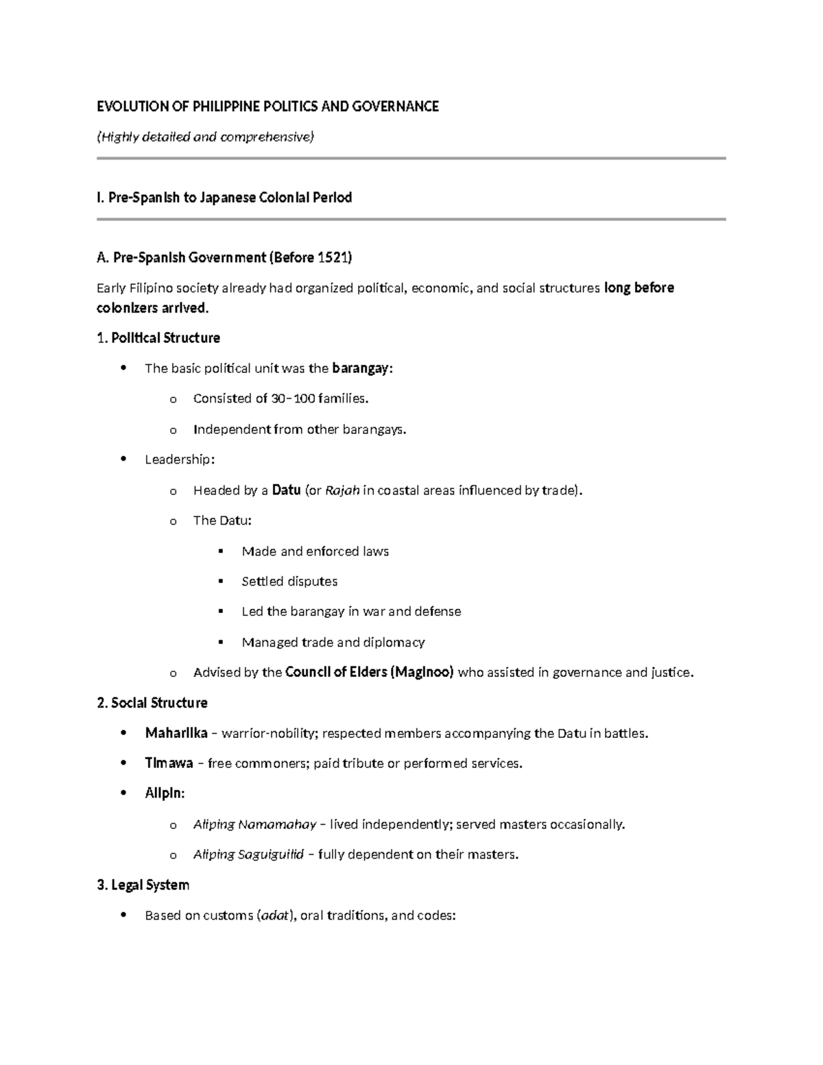 Evolution of Philippine Politics and Governance: From Pre-Colonial to ...