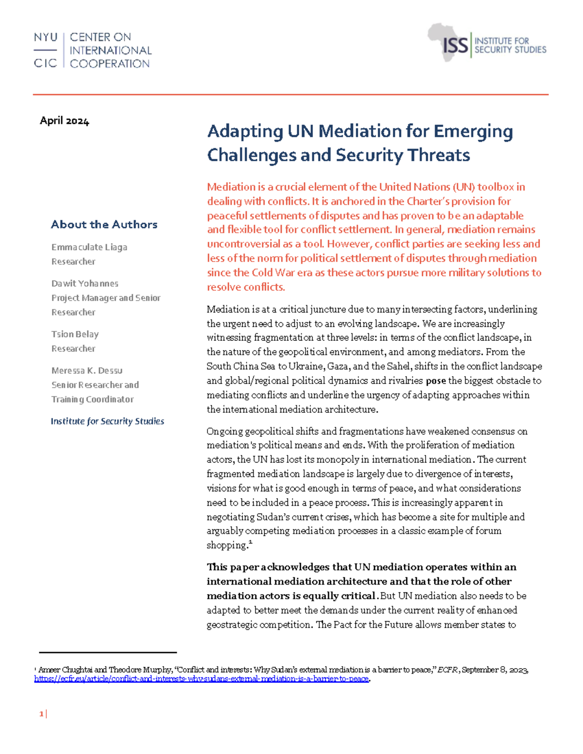 Adapting UN Mediation Strategies for Emerging Challenges (April 2024 ...