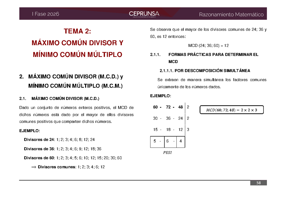 TEMA 2: Máximo Común Divisor y Mínimo Común Múltiplo (MCD, MCM) - Studocu