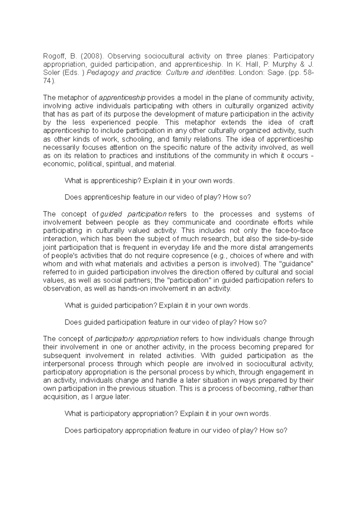 Rogoff's Concepts: Apprenticeship, Guided Participation, and ...