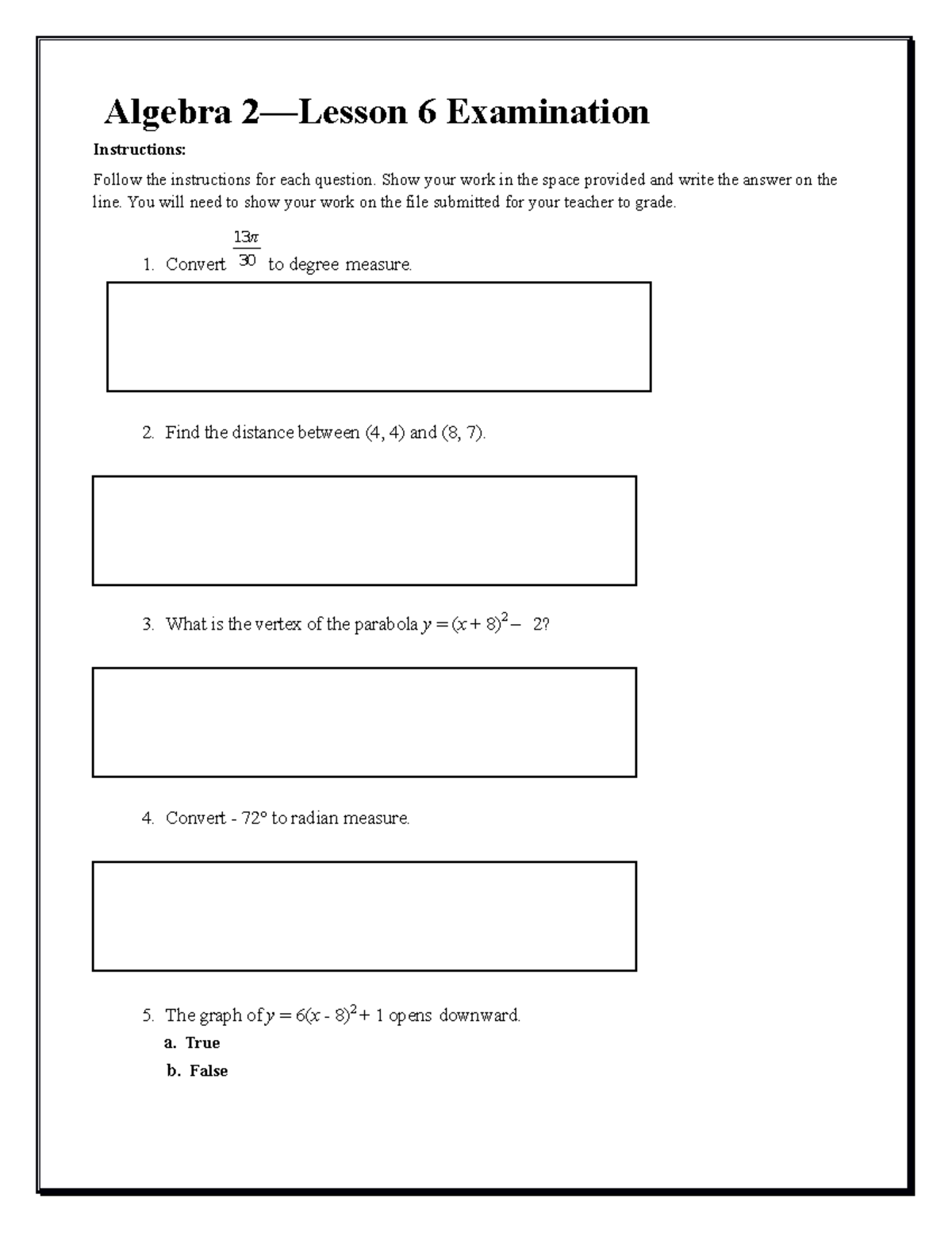 Algebra 2 Lesson 6 Exam Guide - LNienke - Studocu