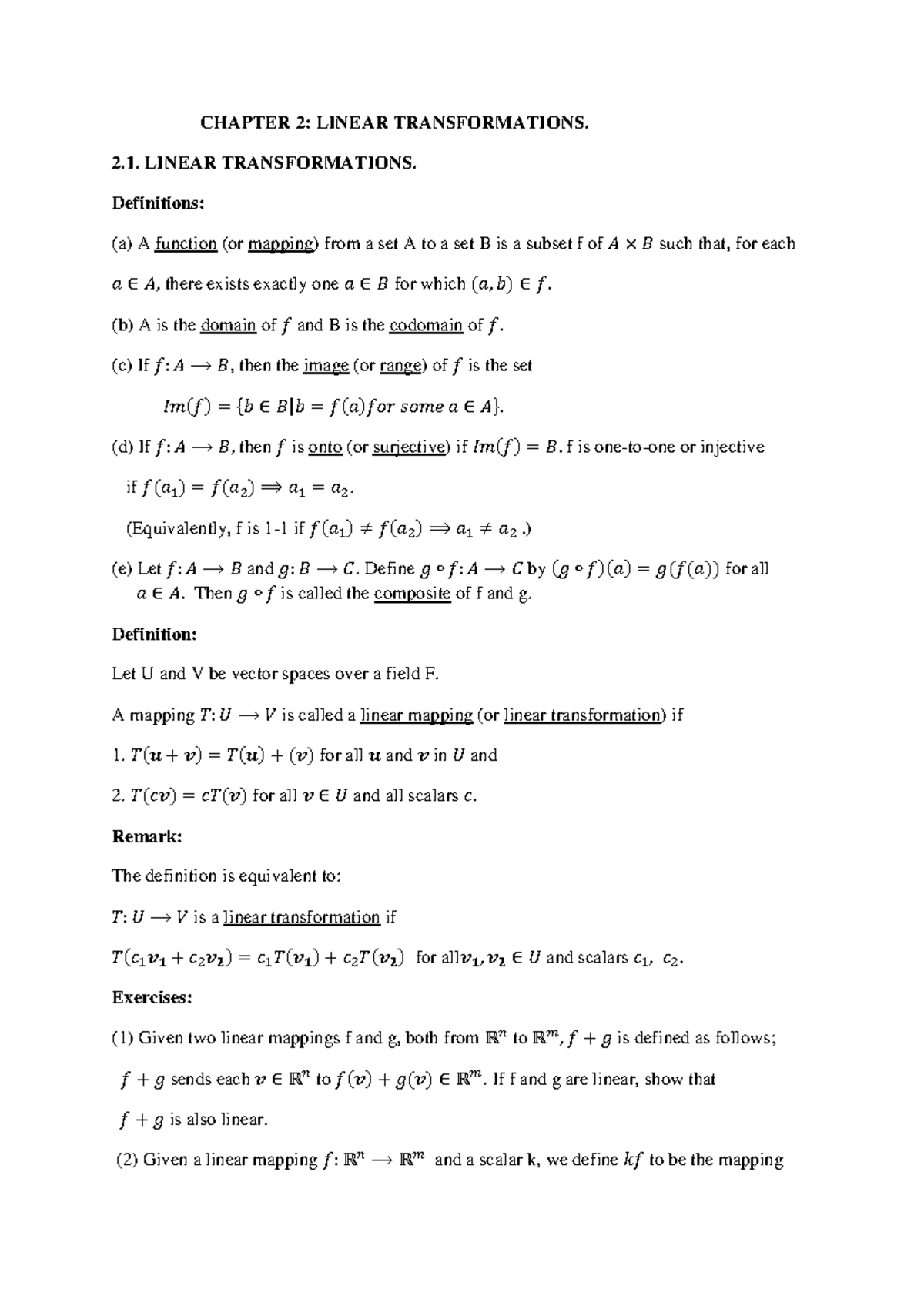 Chapter 2 (Linear Transformations) - CHAPTER 2: LINEAR TRANSFORMATIONS. 2. LINEAR ...
