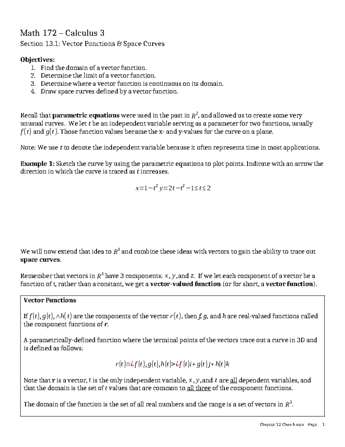 Ch13 Notes (compiled) - ####### Math 172 – Calculus 3 Section 13 ...