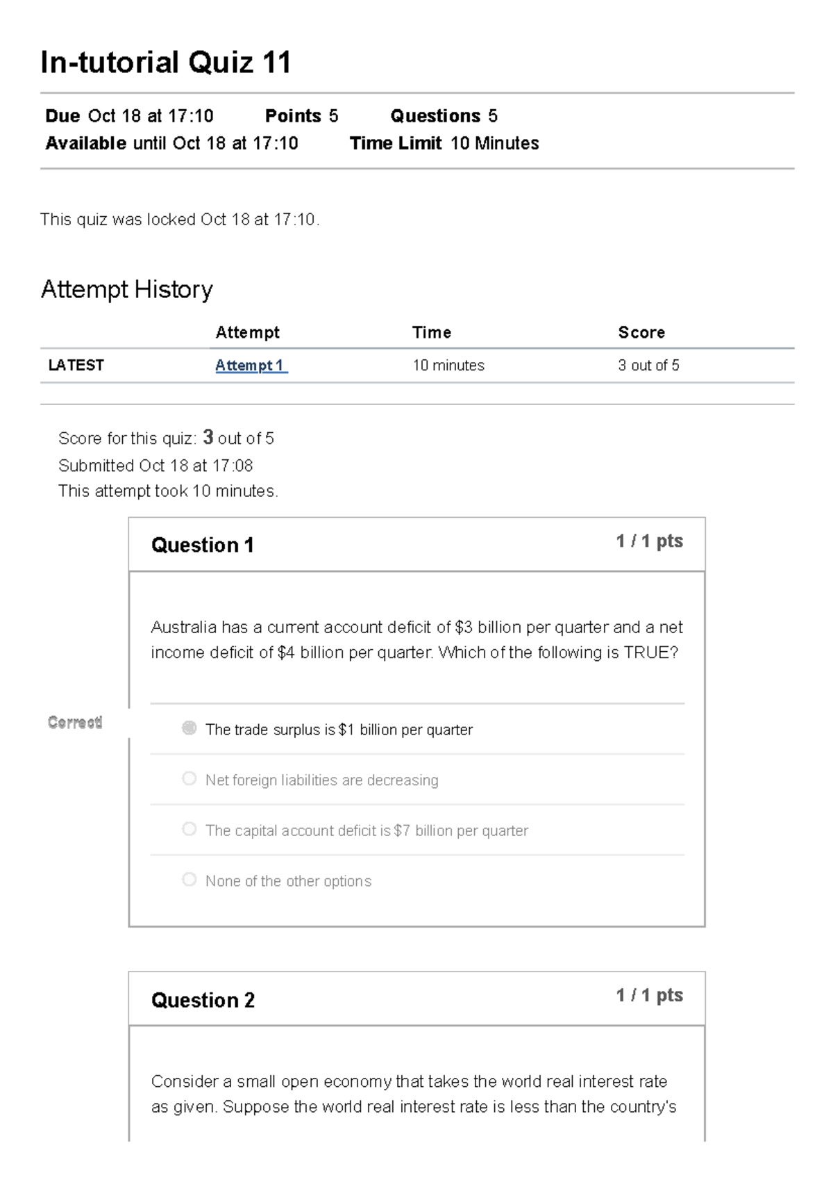 In-tutorial Quiz 11 - In-tutorial Quiz 11 - In-tutorial Quiz 11 Due Oct ...