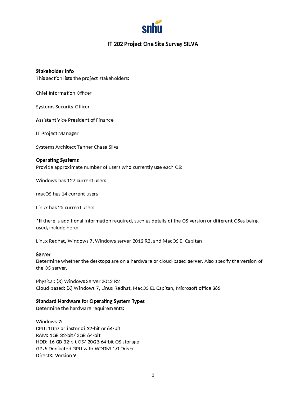 IT 202 Project One Site Survey Template Silva - IT 202 Project One Site ...