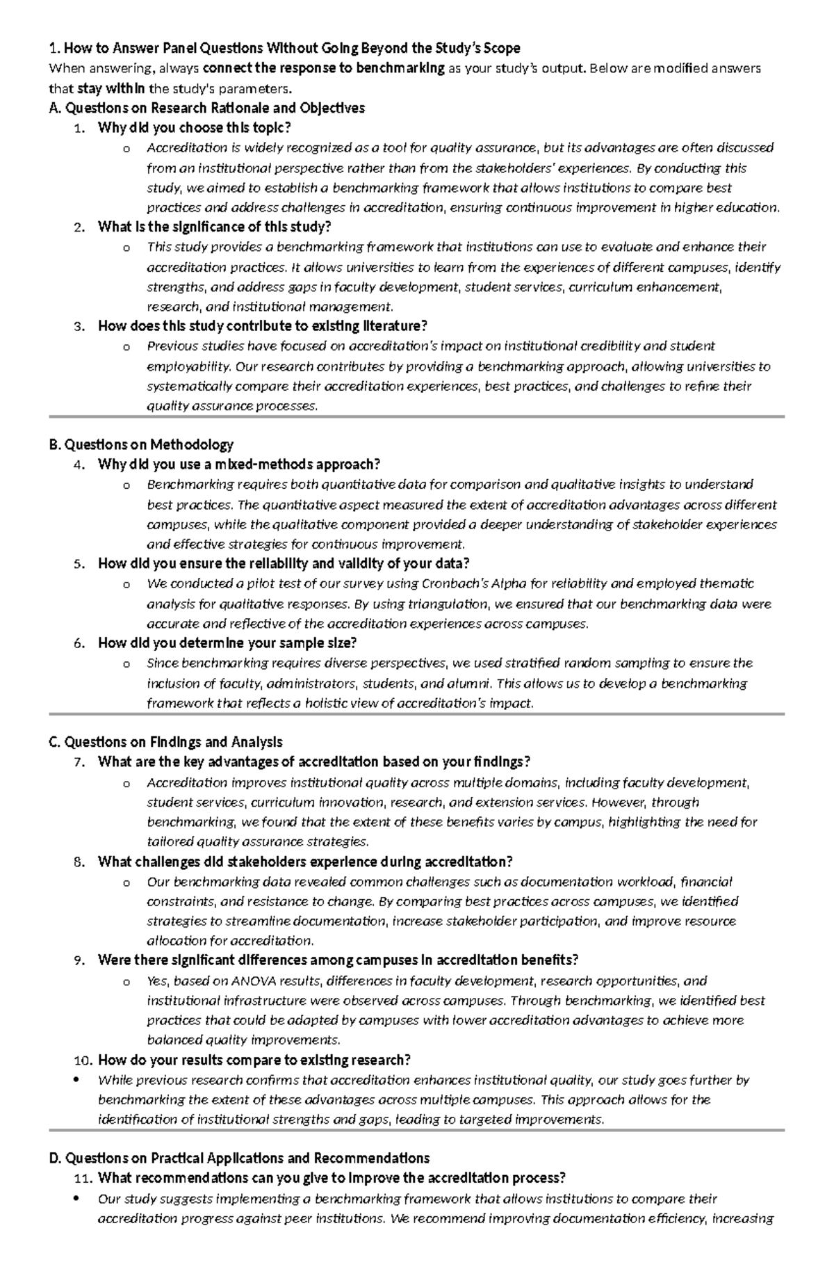 Guide Questions for Research Defense: Q&A Framework - Studocu