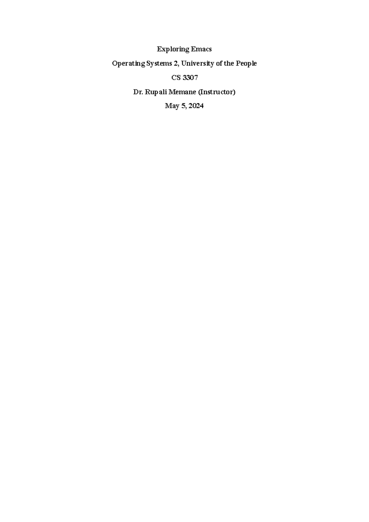 CS 3307 Exploring Emacs: A Comprehensive Guide to Navigation and ...
