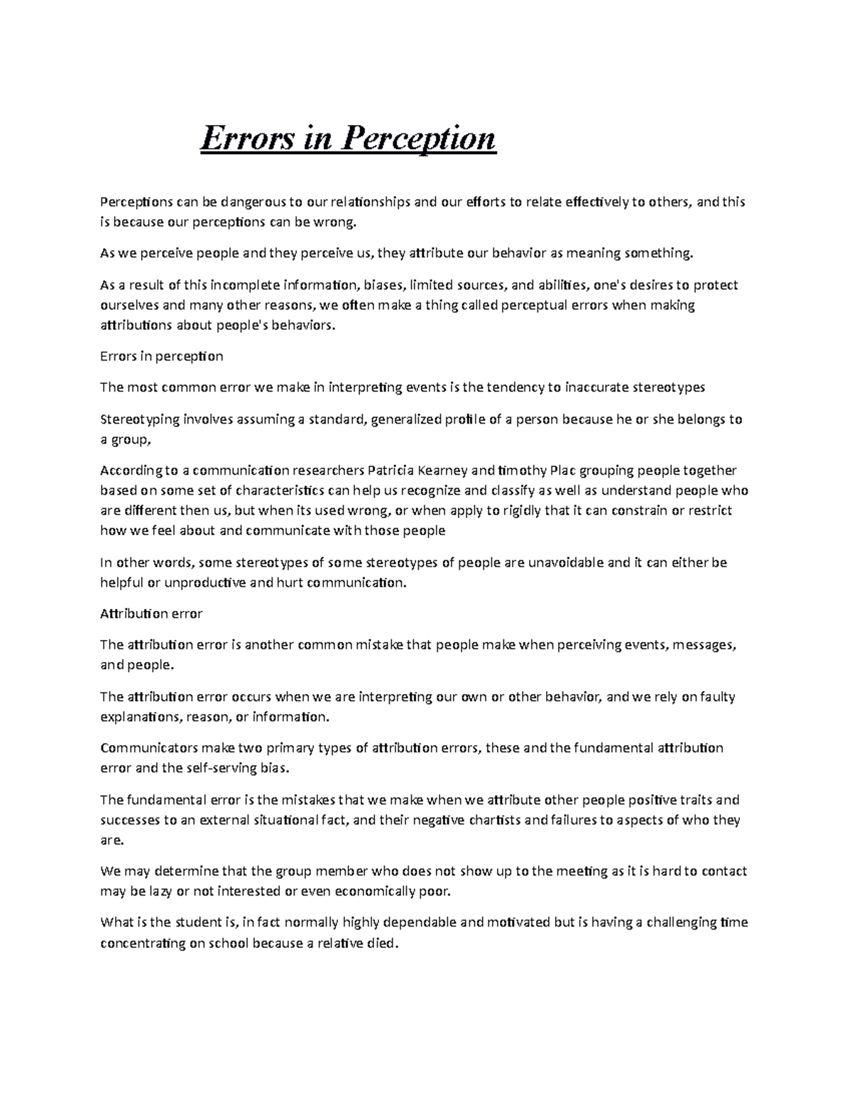 Errors in Perception - Errors in Perception Perceptions can be ...