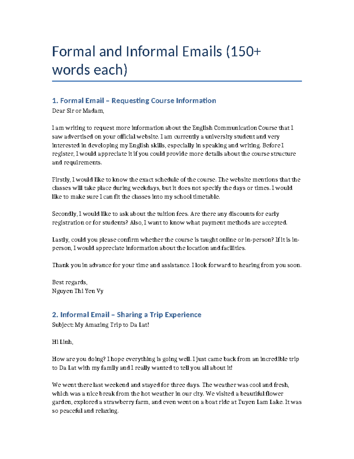 Combined Formal and Informal Email Examples - Studocu