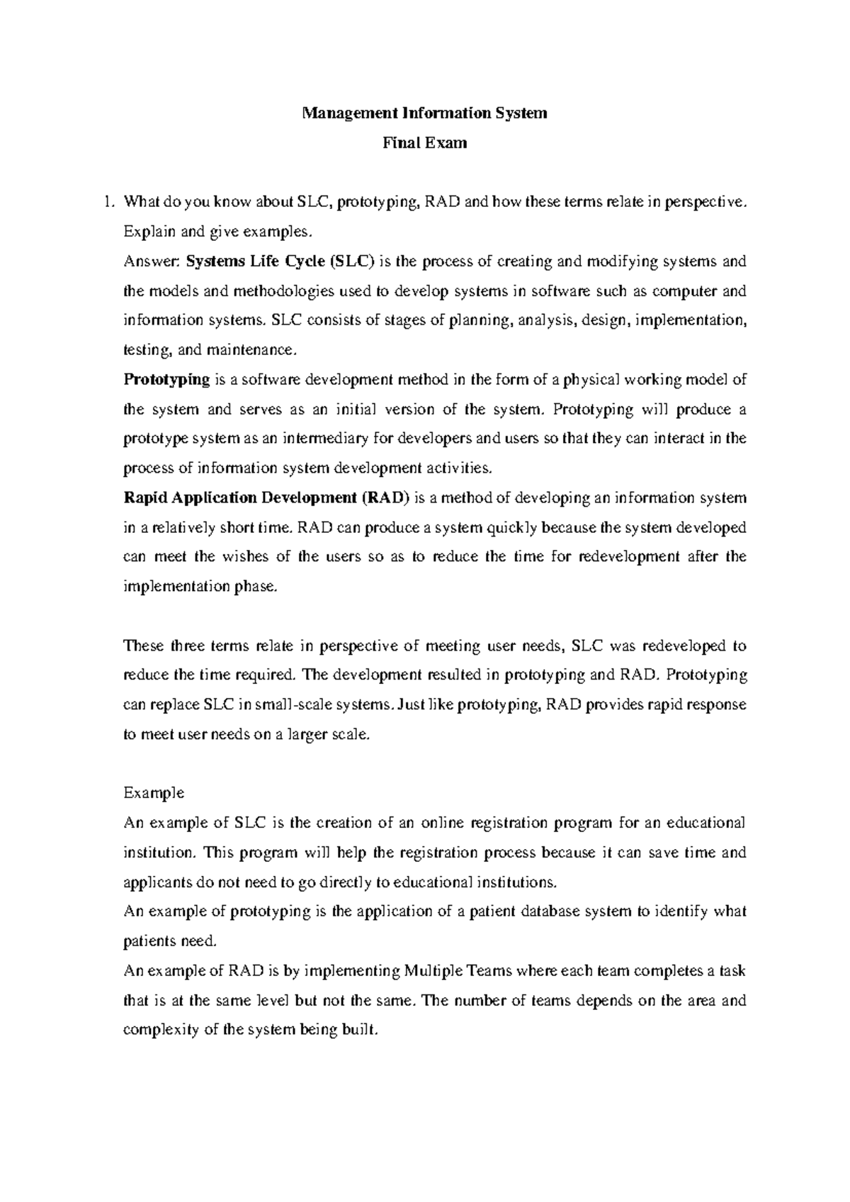 MIS 101: Management Information System Final Exam Notes - Studocu