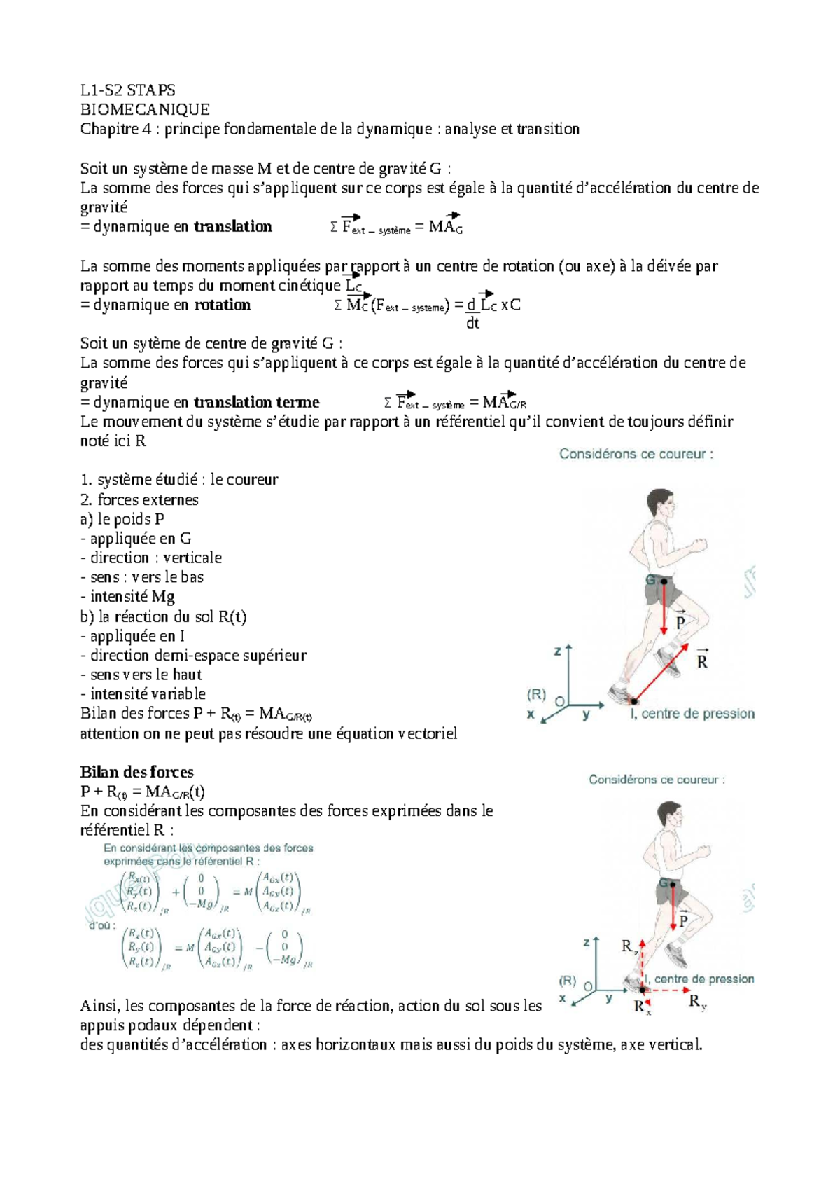 STAPS BIOMECANIQUE Chapitre 4 : Analyse des Forces et Dynamiques - Studocu