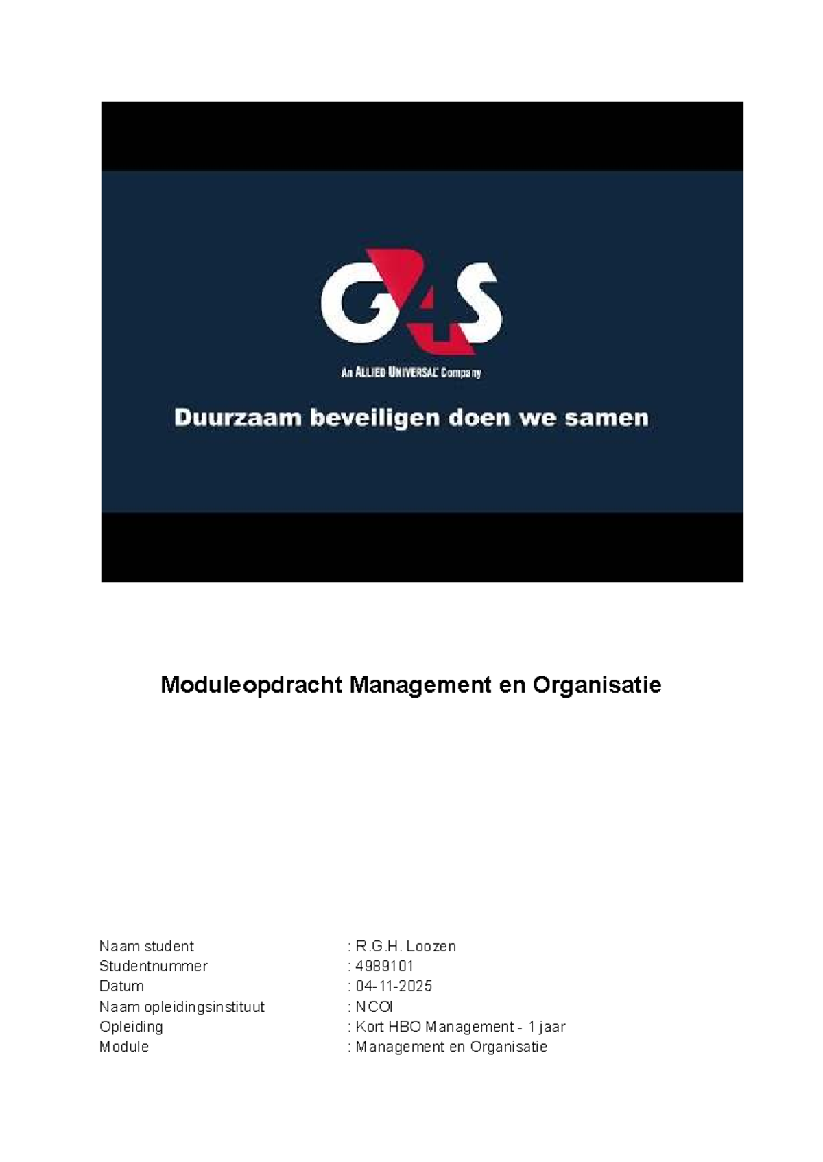 Moduleopdracht Management en Organisatie: Analyse van G4S Patrol ...