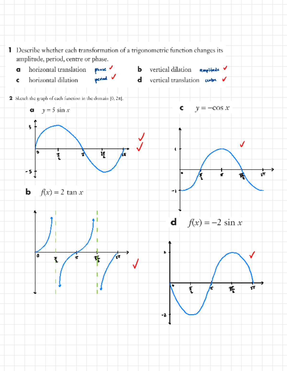 Exercise 4 - 1 Describe whether each transformation of a trigonometric ...