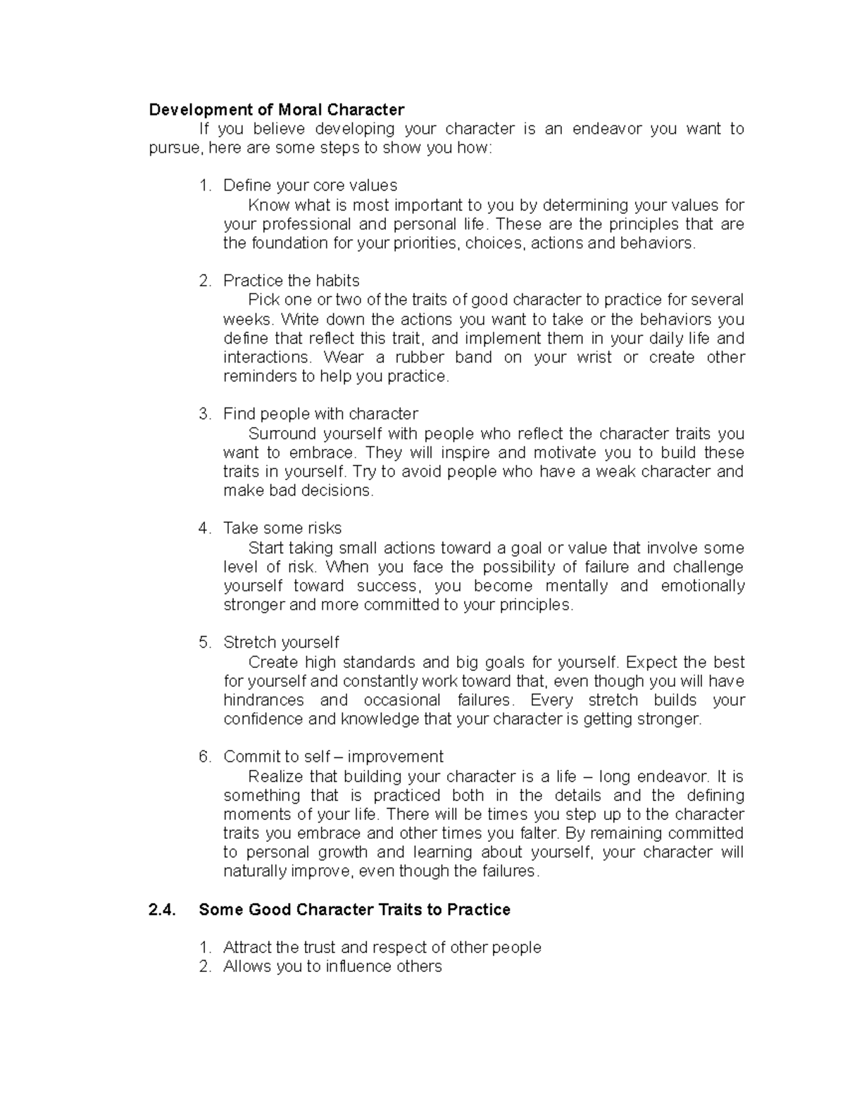 Moral Character Development Strategies for Personal Growth - Studocu