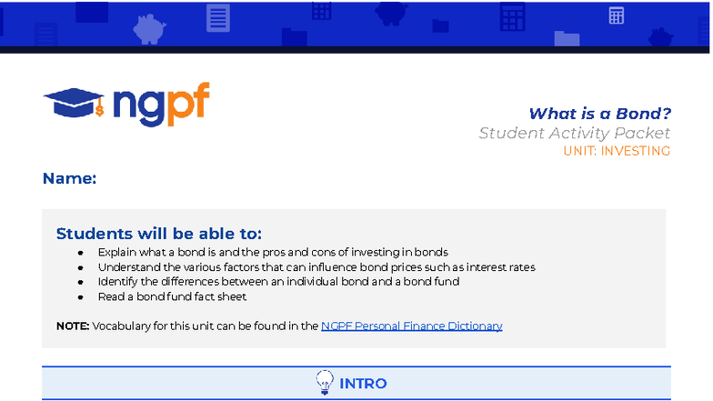 What is a Bond? Student Activity Packet - Investing Unit - Studocu
