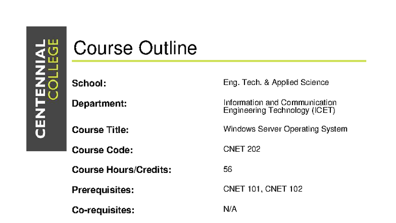 CNET 202: Windows Server Operating System Course Outline (Fall 2025) - Studocu