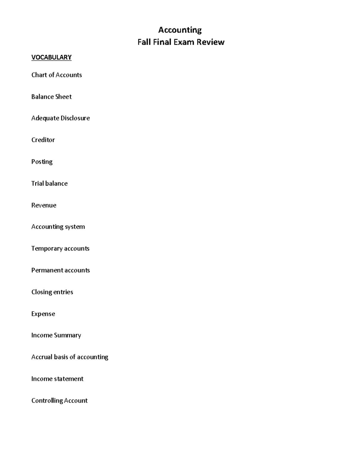 Accounting Fall Final Exam Review: Key Concepts & Transactions - Studocu