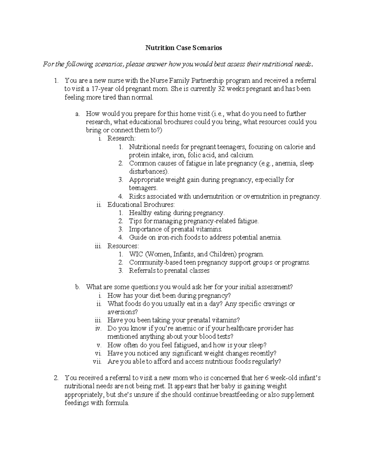NUTR 305 Nutritional Assessment Case Studies for Various Life Stages ...