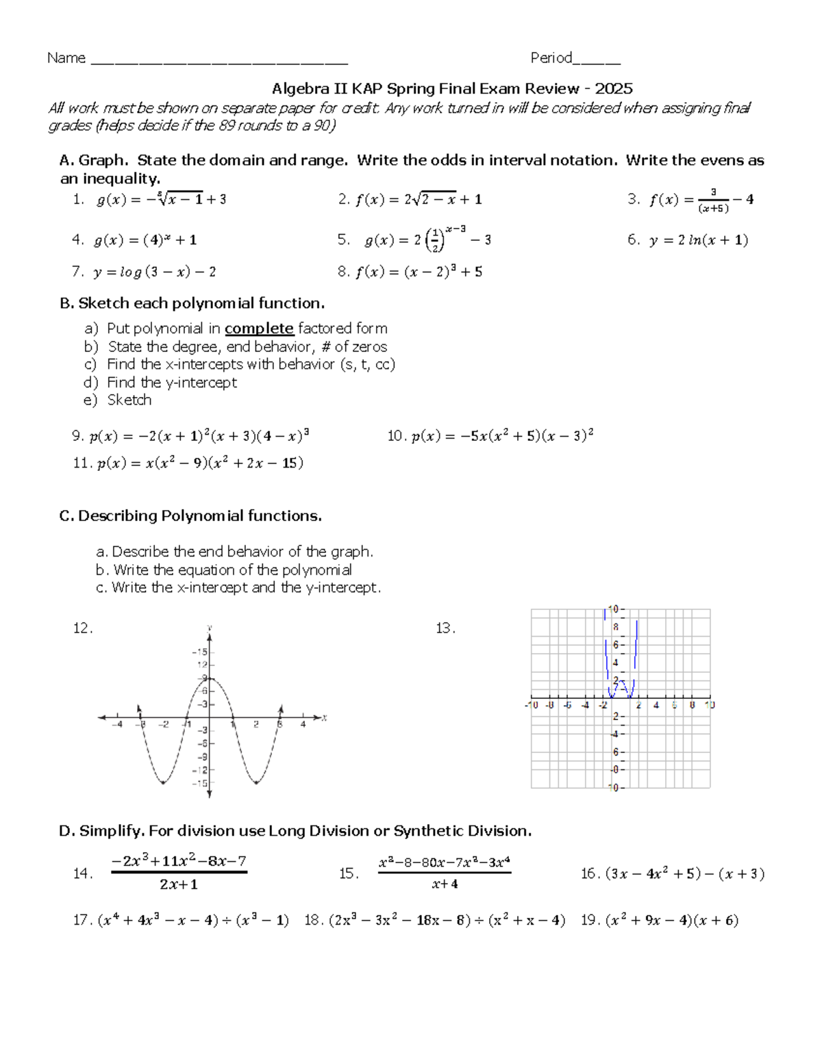 Algebra II KAP Spring 2025 Final Exam Review Guide - Studocu