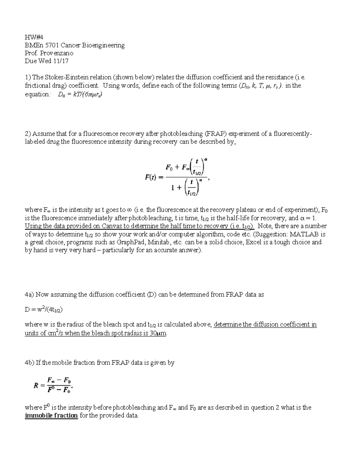 BMEn 5701 Cancer Bioengineering HW4 Problem Set and Solutions - Studocu