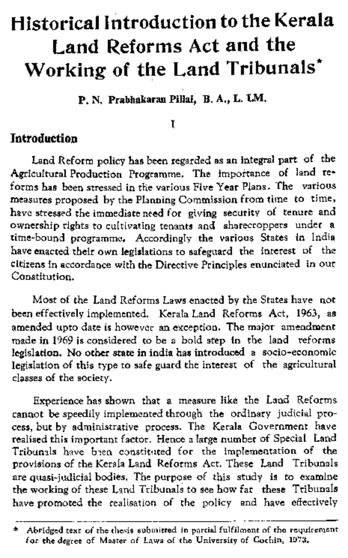 Historical Introduction to the Kerala Land Reforms Act and the Working ...